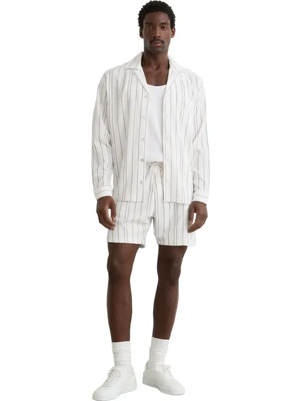 REISS Textured Stripe Drawstring Shorts - White