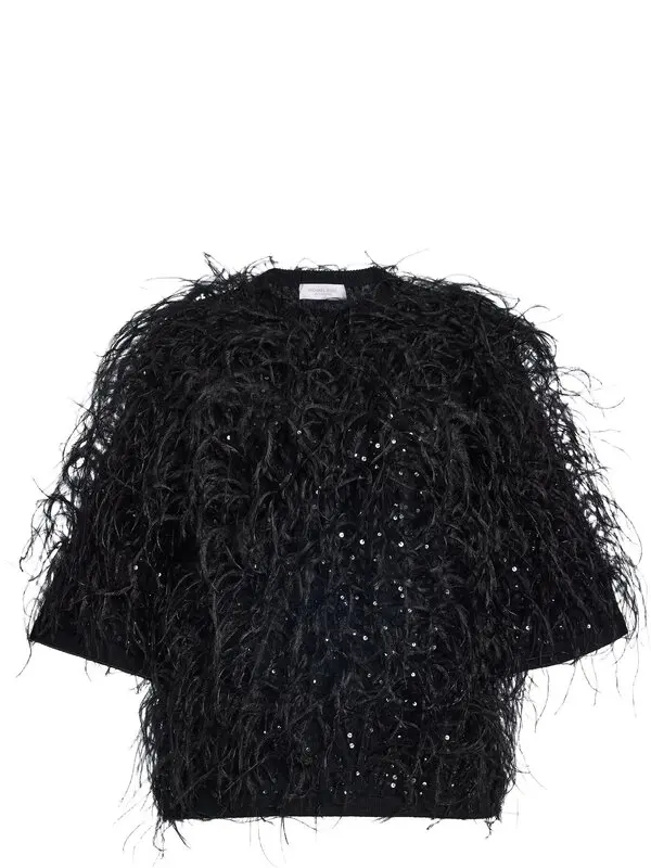 Michael Kors Feather And Paillette Embellished Cashmere Top - Black