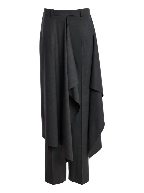 Michael Kors Wool-blend Straight-leg Pants With Overskirt - Dark Grey