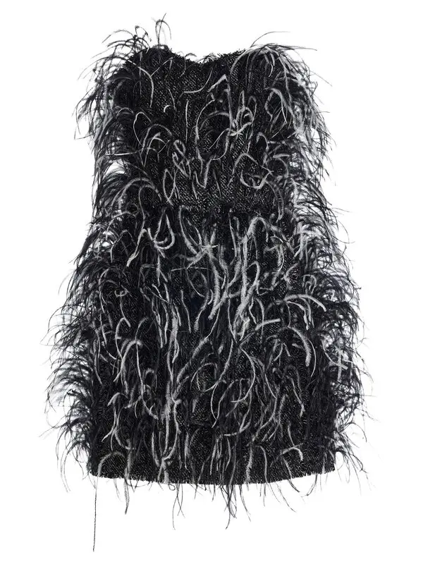 Michael Kors Feathered Wool-blend Mini Dress - Black/white