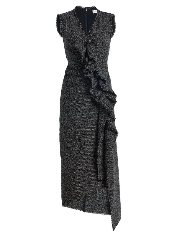 Michael Kors Ruched Wool-blend Midi Dress - Black