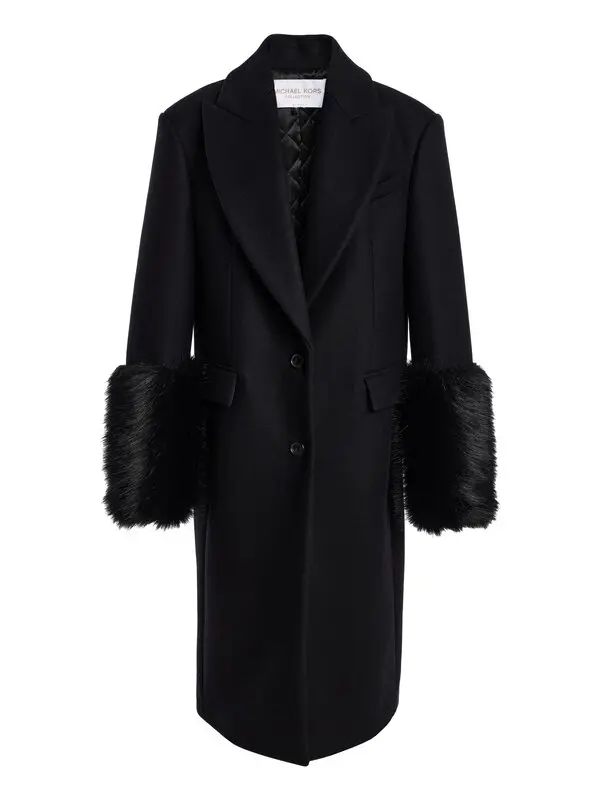 Michael Kors Faux-fur-detailed Virgin-wool Coat - Black