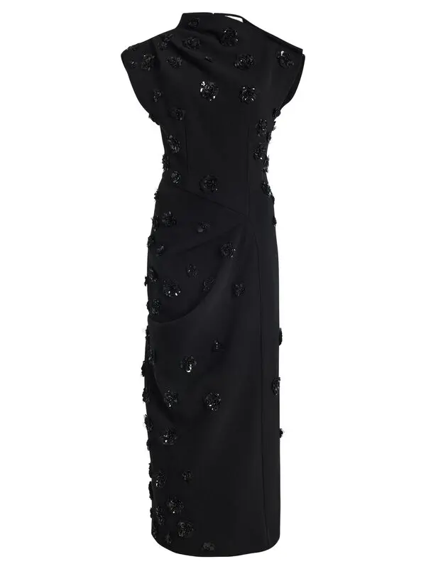 Michael Kors Embroidered Wool-blend Midi Dress - Black
