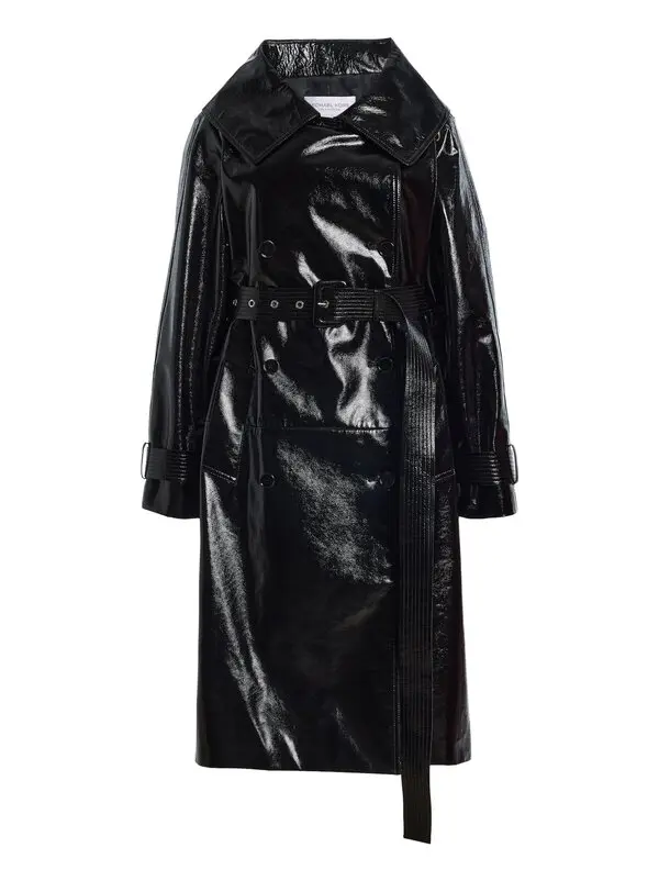 Michael Kors Portrait Collar Leather Trench Coat - Black