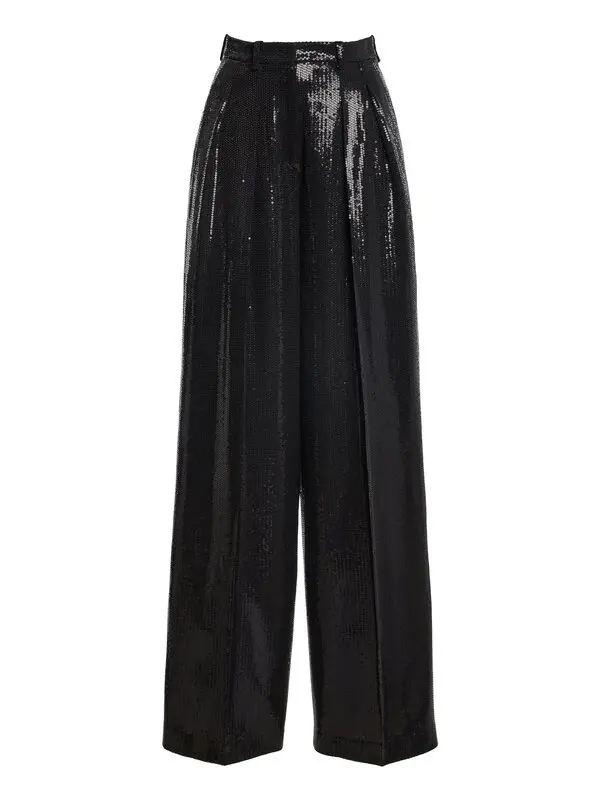 Michael Kors Sequined Pleated Wide-leg Pants - Black
