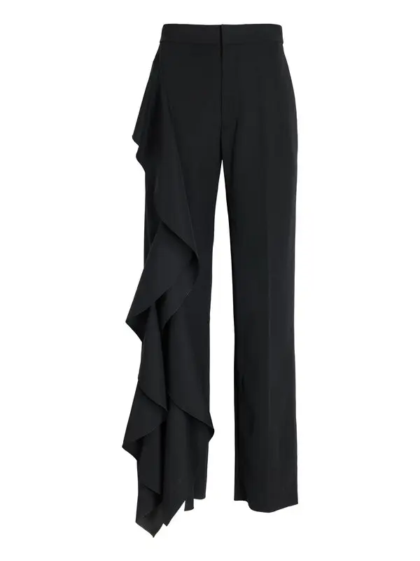 Proenza Schouler Alba Ruffle-hem Wool-blend Pants - Black