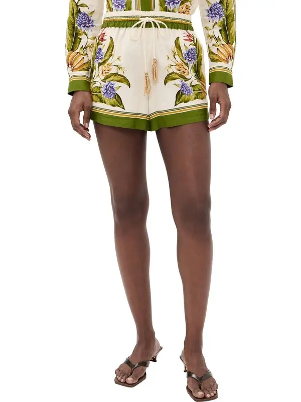 Farm Rio Tropical Floral Linen Shorts - Tropical Scarf Sand