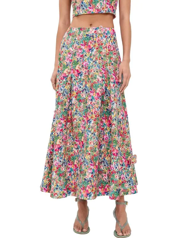 Farm Rio Floral Butterfly Maxi Skirt - Peasant Floral Off-white