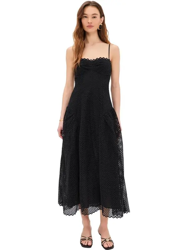 Ulla Johnson Isotta Eyelet Cotton Midi Dress - Noir