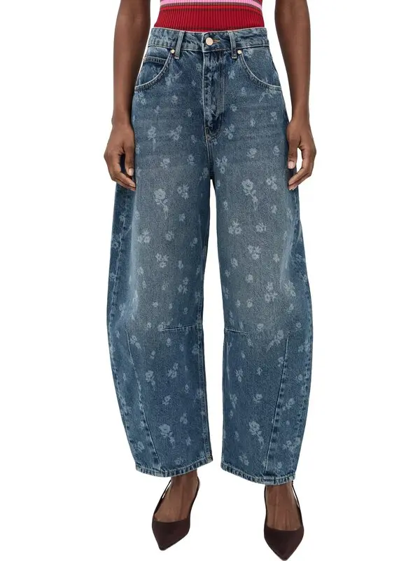 Essentiel Antwerp Floral Barrel Leg Jeans - Quiet Pool