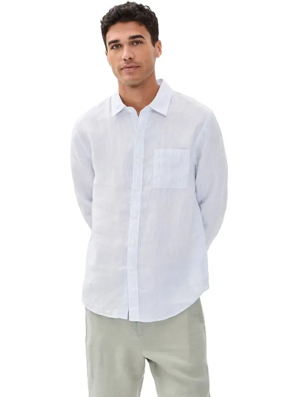 Vince Tate Stripe Long Sleeve Classic Shirt - Optic White/novo