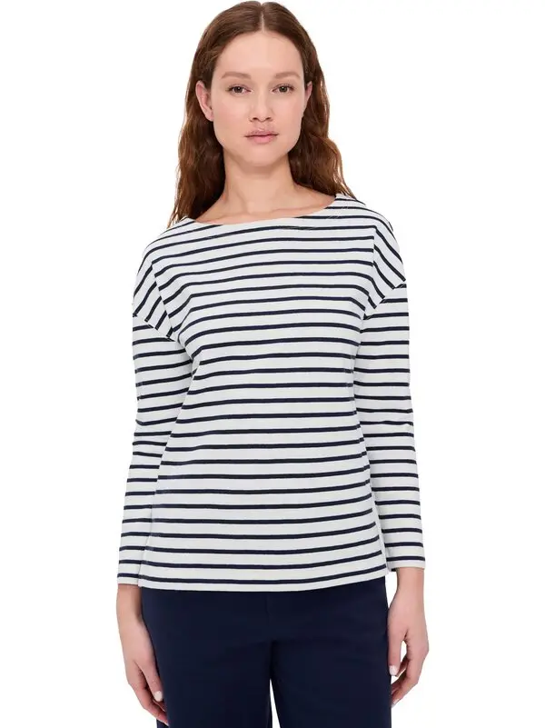 ALEX MILL Avignon Boat Neck Striped Tee - Ivory/navy