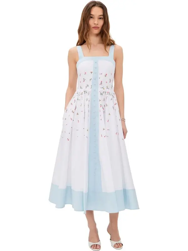 Fanm Mon Rosita Embroidered Midi Dress - Spring Blues