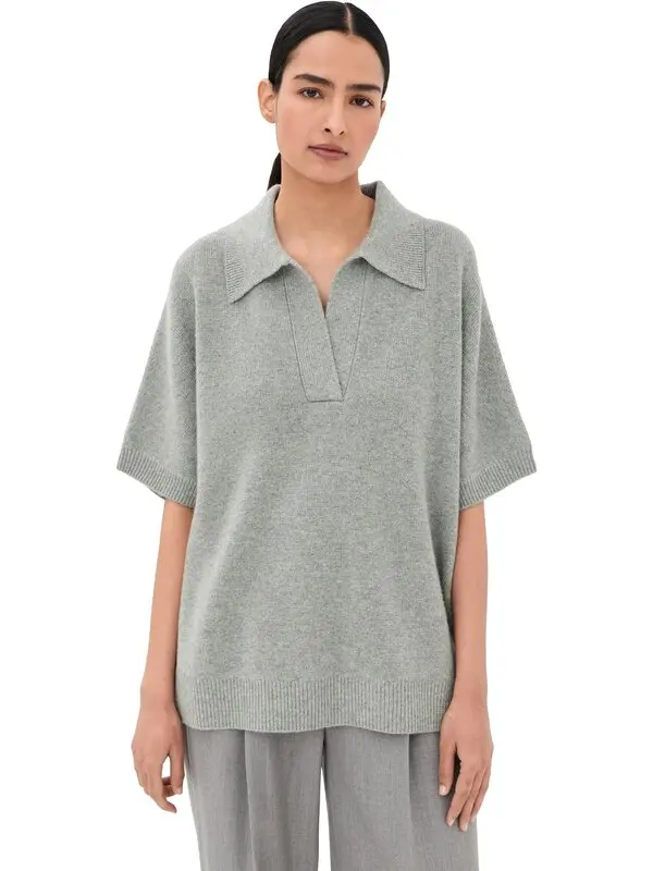 TWP Supersized Cashmere Polo - Light Heather Grey