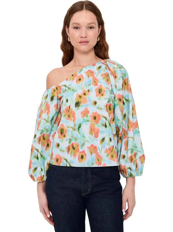 Tanya Taylor Tabitha Floral Print Top - Powder Blue Multi
