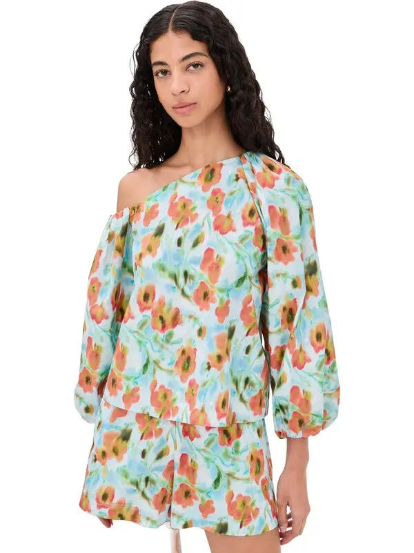 Tanya Taylor Tabitha Floral Print Top - Powder Blue Multi