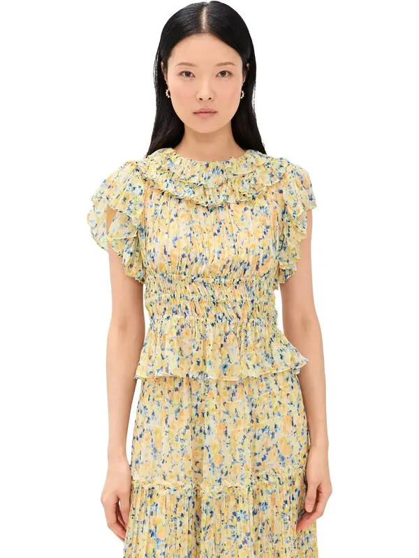 Ulla Johnson Athene Short Sleeve Silk Top - Daffodil