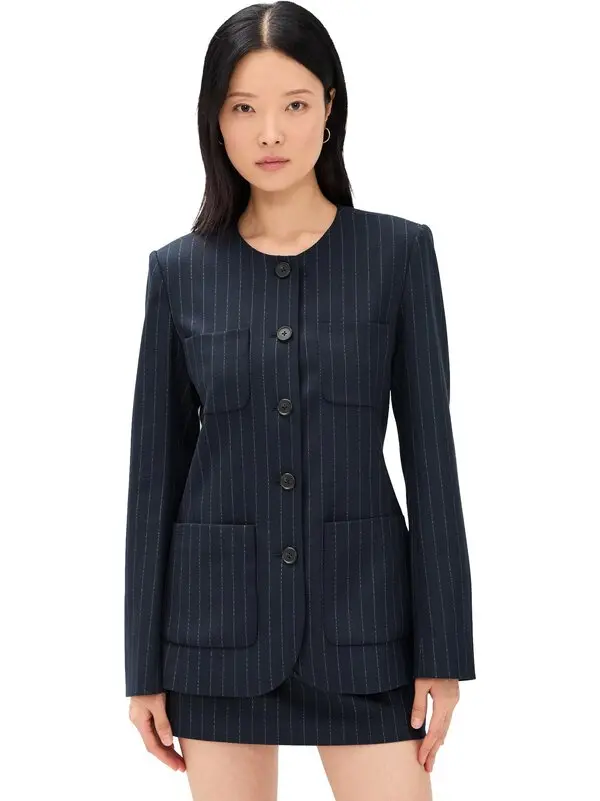 FAVORITE DAUGHTER Striped Suiting Jacket - Navy Pinstripe