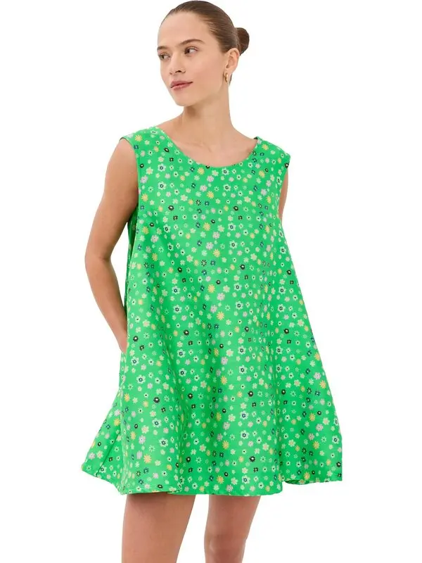 La Vie Style House Floral Brocade Pleat Dress - Green & Multi