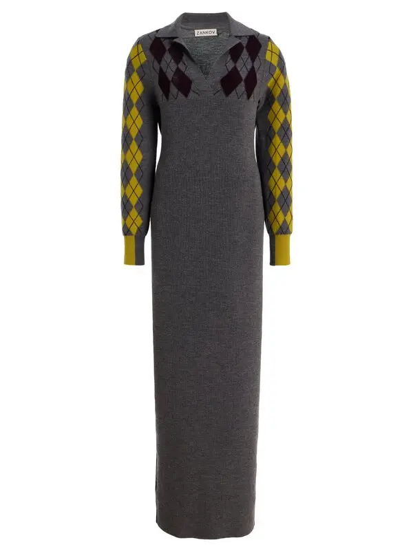 ZANKOV Raisa Argyle Midi Dress - Multi