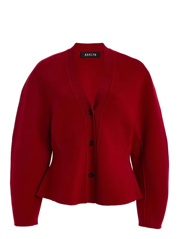 ASHLYN Henry Long Merino Wool Cardigan - Red