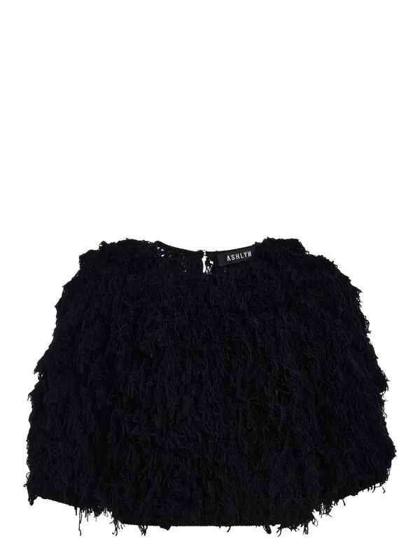 ASHLYN Curly Cropped Merino Wool Sweater - Black