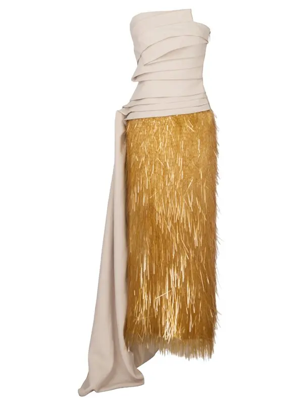 CHORUS Embellished Wrapped Midi Dress - Neutral