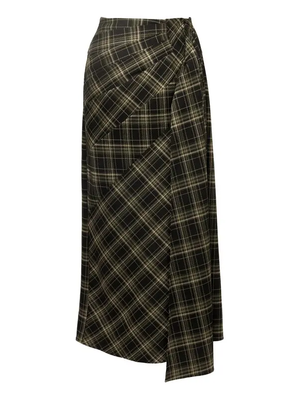 CHORUS Leandra Plaid Midi Skirt - Green