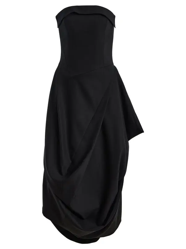 ASHLYN Evelin Virgin Wool Midi Dress - Black