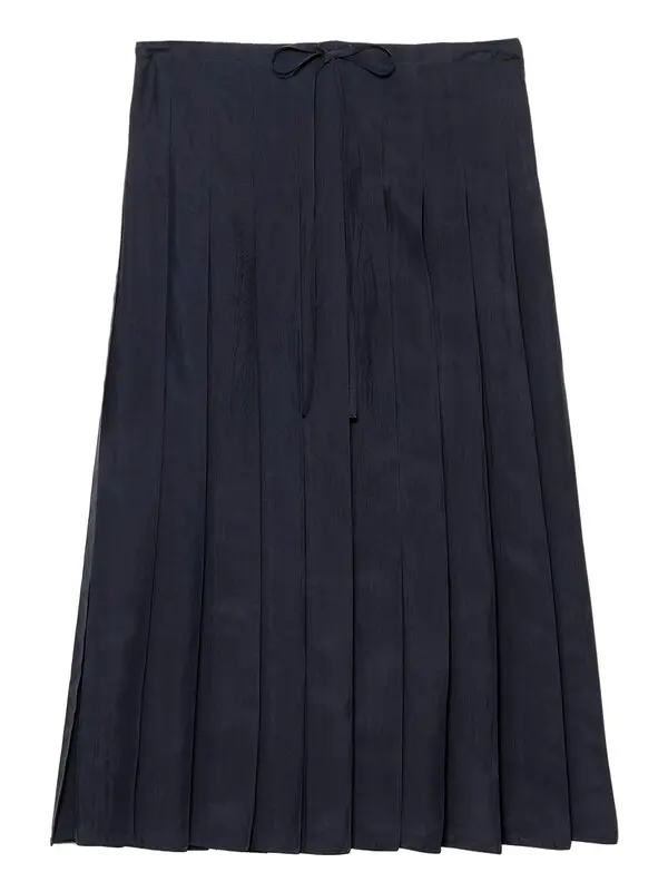 Prada Pleated Silk Midi-skirt - Navy