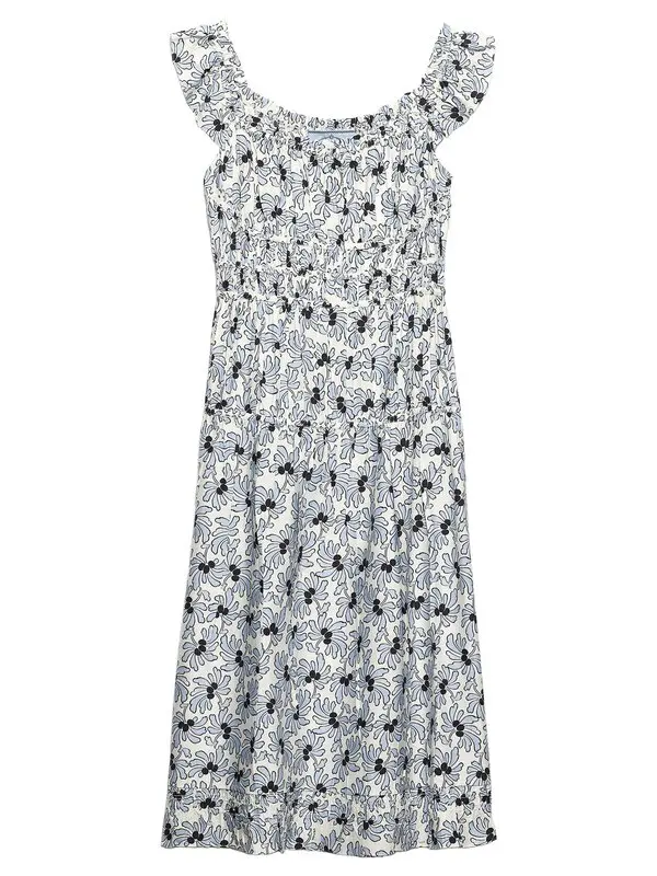 Prada Floral Print Pongé Dress - Light Blue