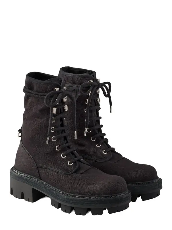 Prada Canvas Lace-up Ankle Boots - Black