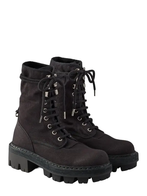 Prada Canvas Lace-up Ankle Boots - Black
