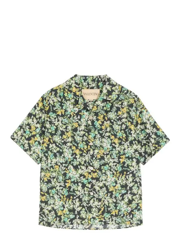 Valentino Garavani Cotton Poplin Bowling Shirt With Papier Floral Print - Black/multicolour