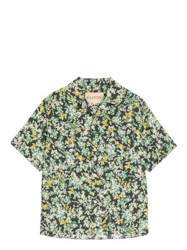 Valentino Garavani Cotton Poplin Bowling Shirt With Papier Floral Print - Black/multicolour