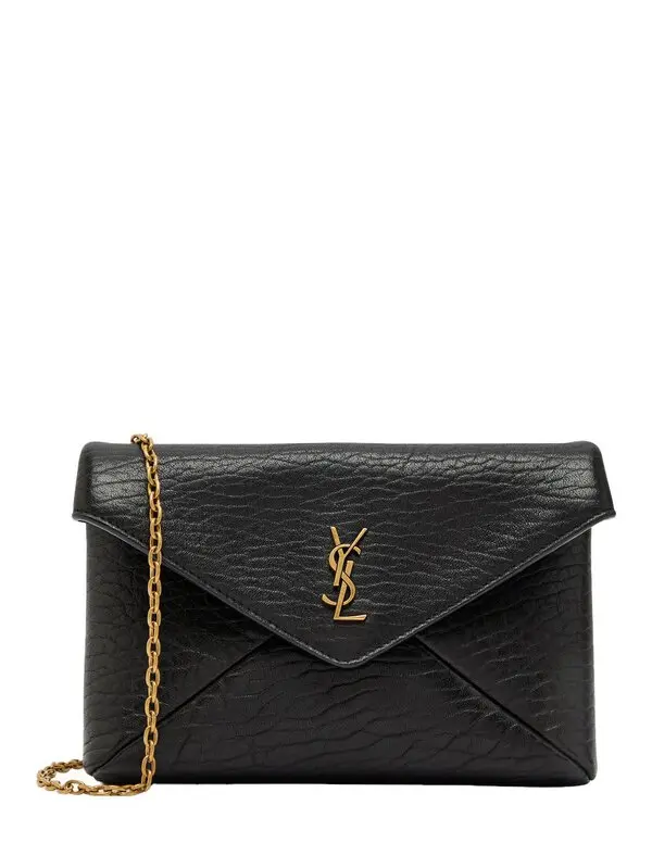 Saint Laurent Grained Leather Envelope Pouch - Black