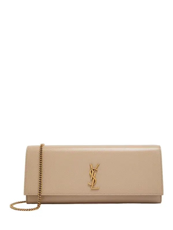 Saint Laurent Kate Pebbled Leather Clutch - Beige