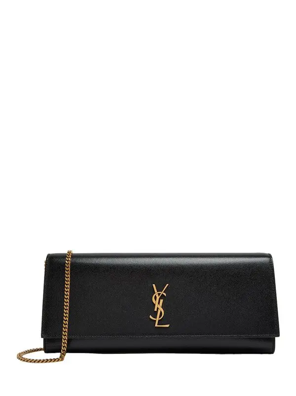 Saint Laurent Kate Pebbled Leather Clutch - Black
