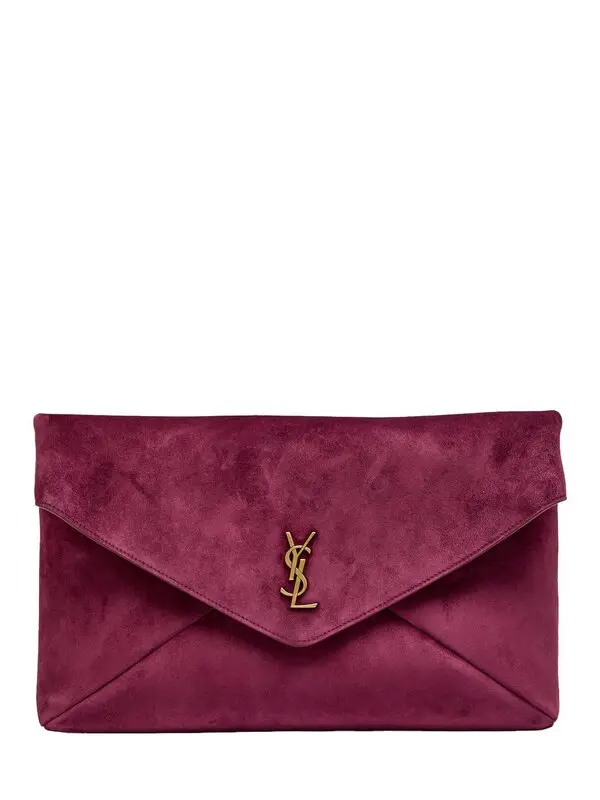 Saint Laurent Envelope Suede Clutch - Red