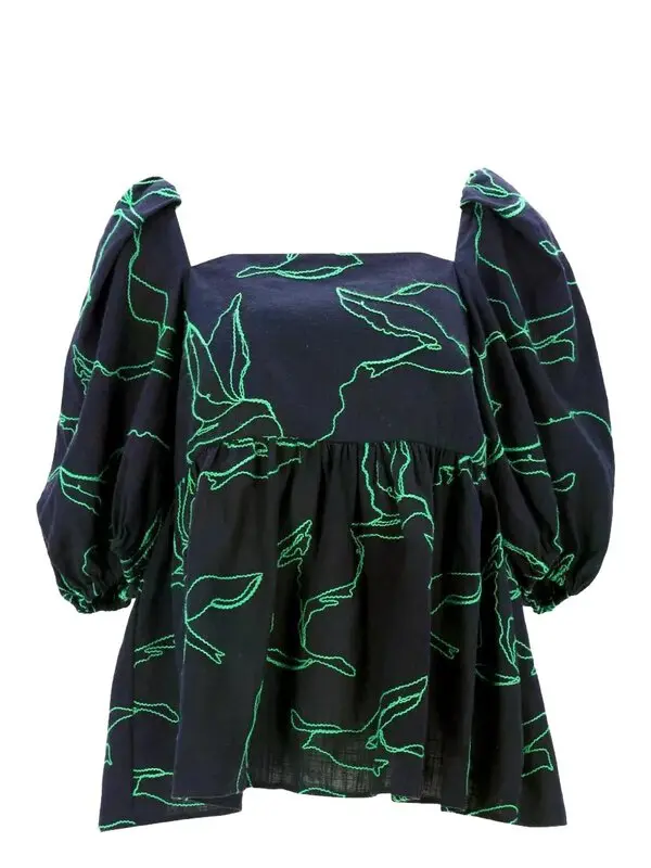 Stine Goya Bird-embroidered Top - Blue