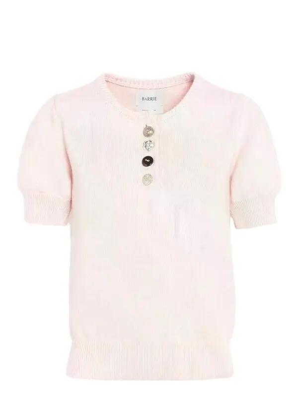 BARRIE Cotton And Cashmere Top With Jeweled Buttons - Pink