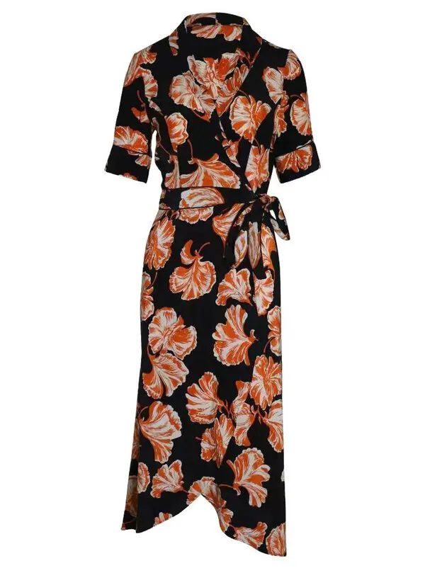 GANNI Floral-print Wrap Midi Dress - Black