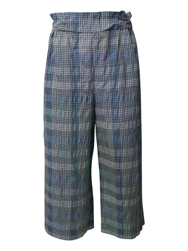 GANNI Checked Wide-leg Cropped Trousers - Blue