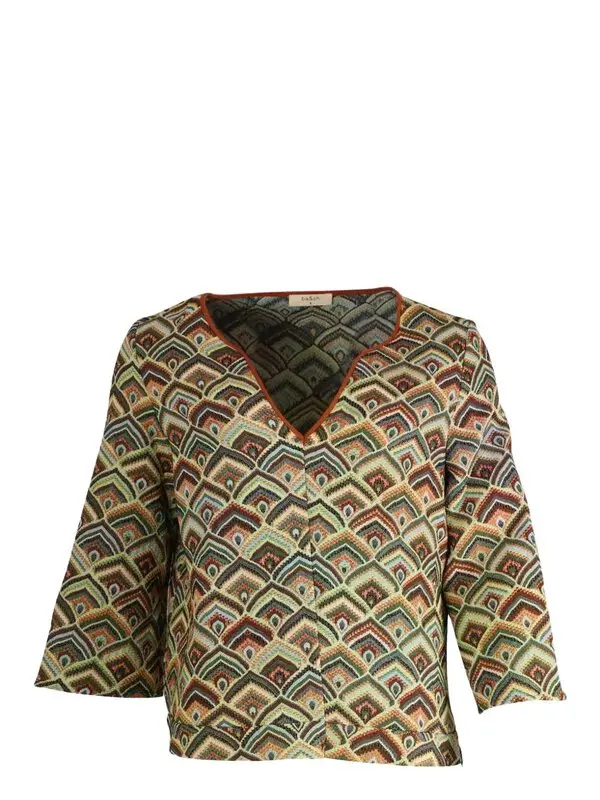 Ba&sh Abstract-pattern V-neck Blouse - Brown
