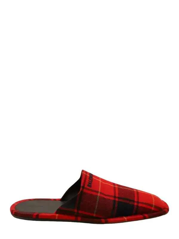 Balenciaga Tartan Embroidered Slippers - Red