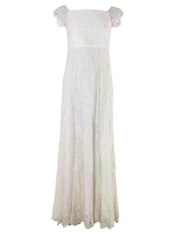 Alice + Olivia Embellished Scalloped Gown - White
