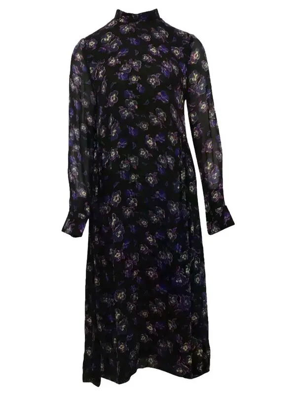 GANNI Georgette Floral-print Midi Dress - Black