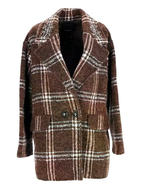 Pinko Double-breasted Checked Coat - Brown