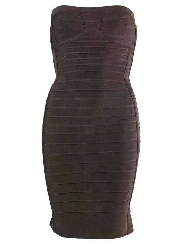 Herve Leger Strapless Midi Dress - Brown