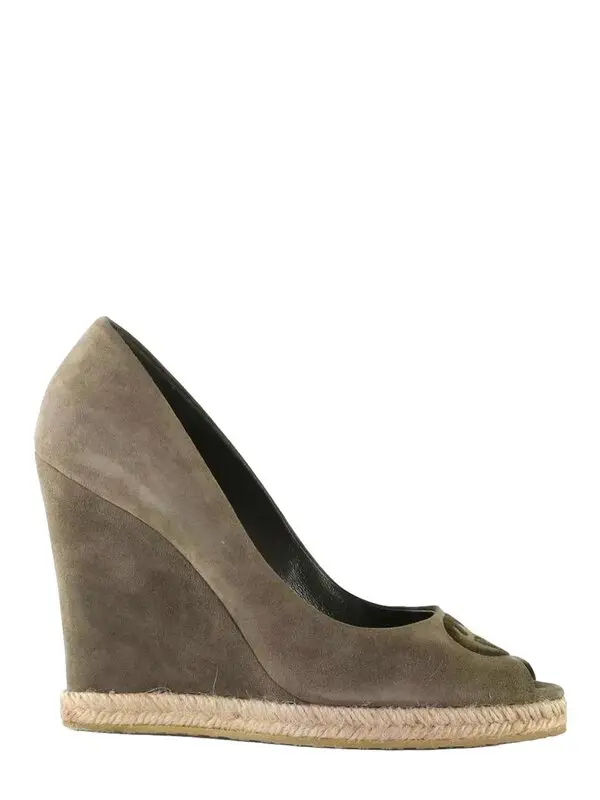 Gucci Peep Toe Wedge Pumps - Brown